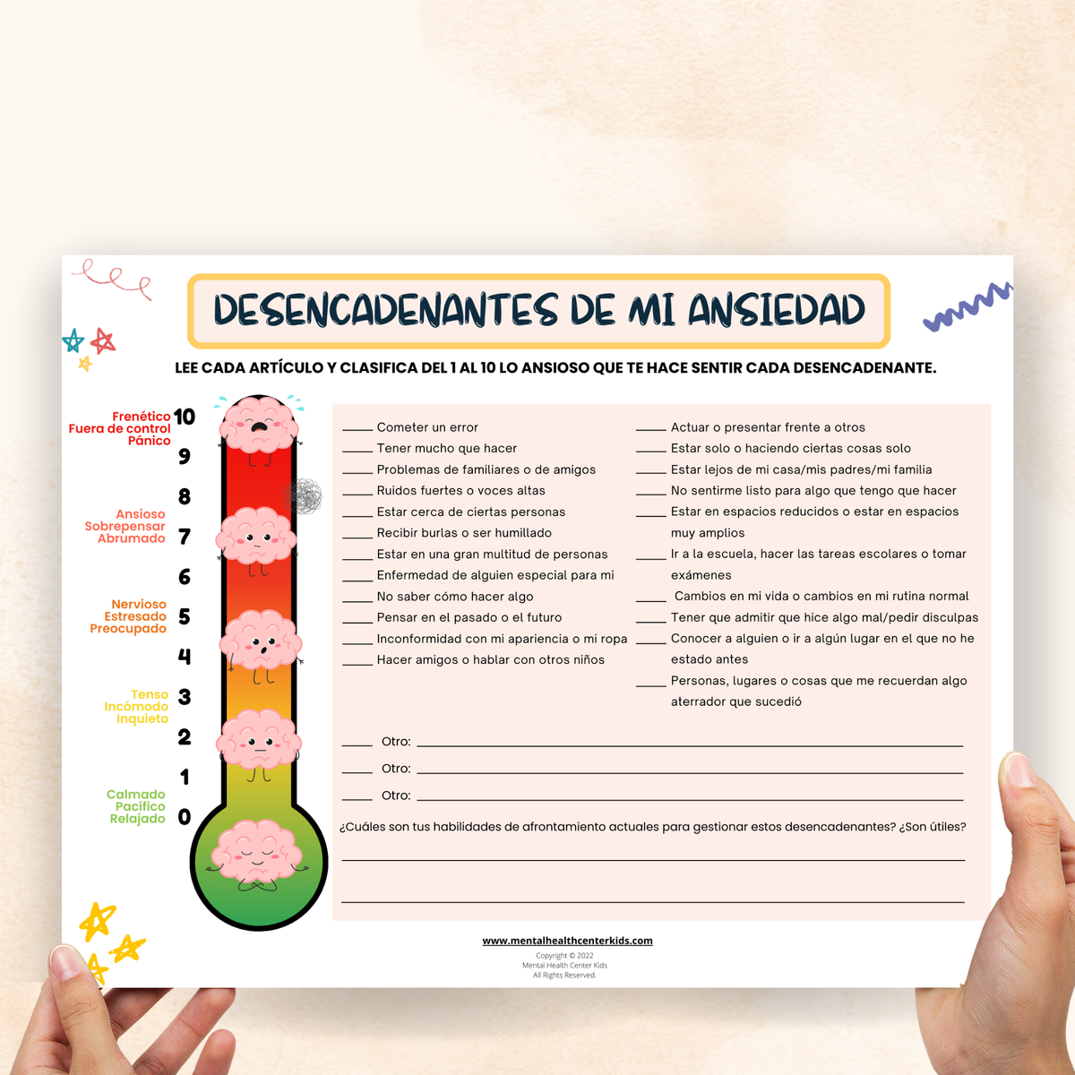 My Anxiety Triggers Worksheet (Spanish Version) – Mental Health Center Kids