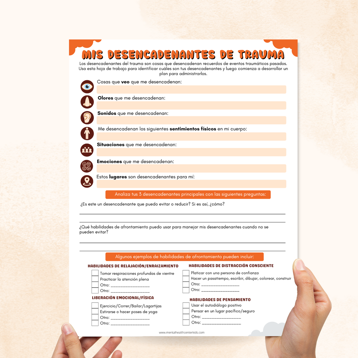 My Trauma Triggers Worksheet (Spanish Version) – Mental Health Center Kids