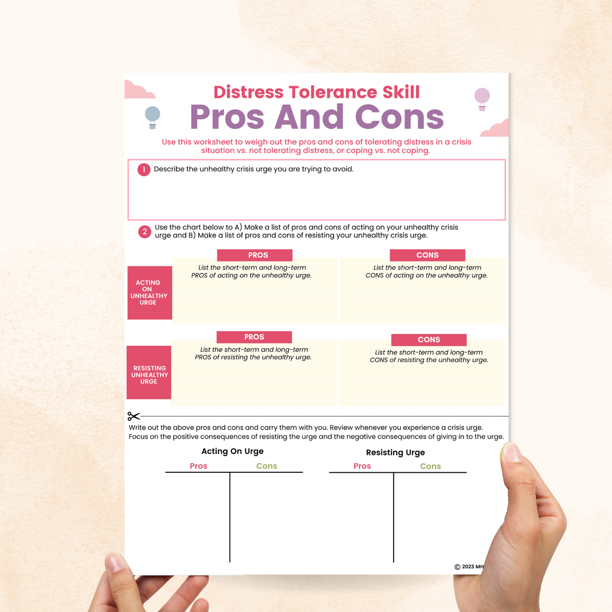 DBT Pros And Cons Worksheet – Mental Health Center Kids