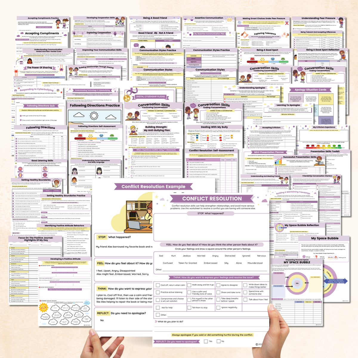 Social Skills Worksheets Bundle (65 Pages) – Mental Health Center Kids