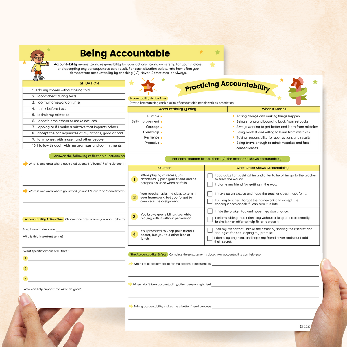 Accountability Worksheets (2 Pages) – Mental Health Center Kids