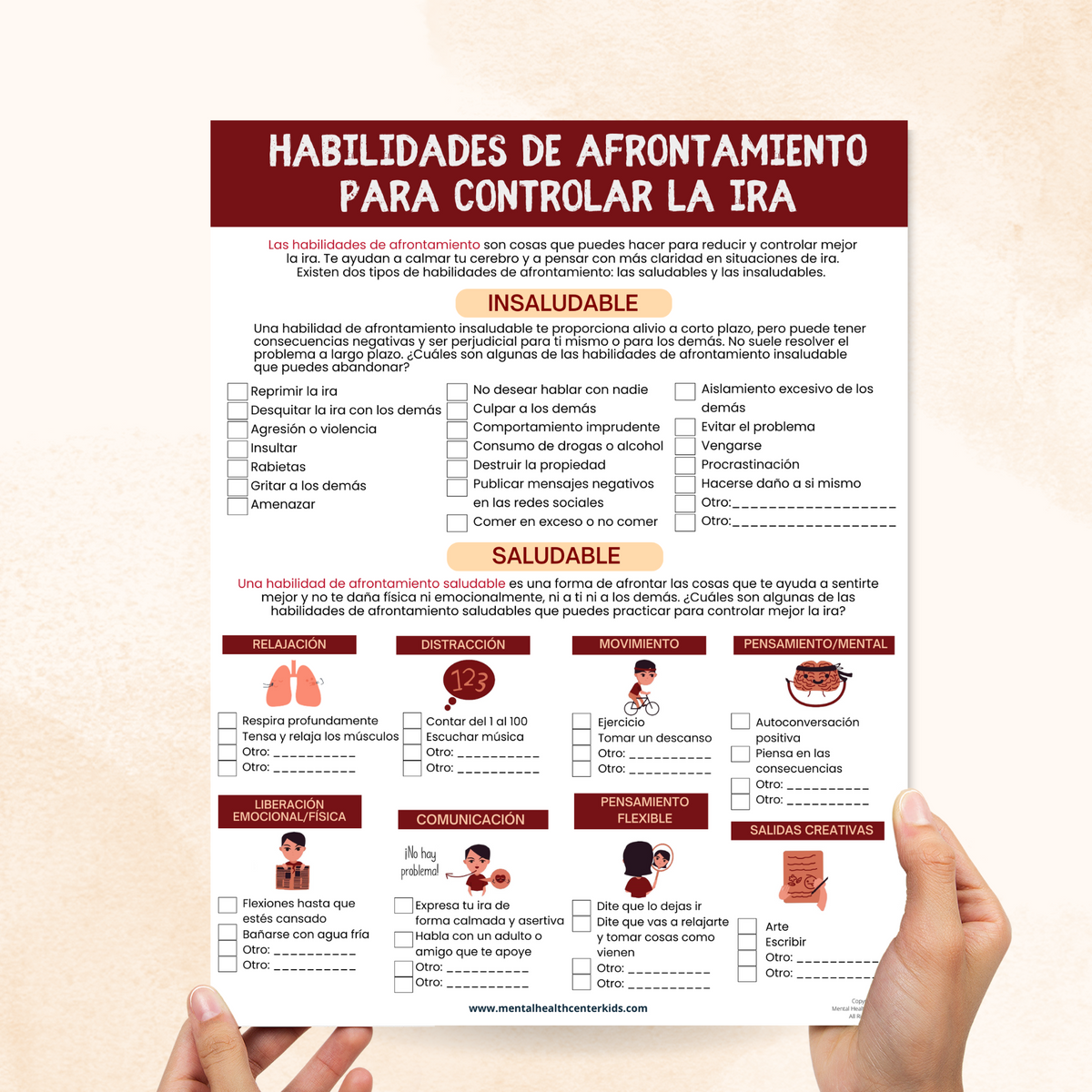 Anger Management Coping Skills Worksheet (Spanish Version) – Mental ...