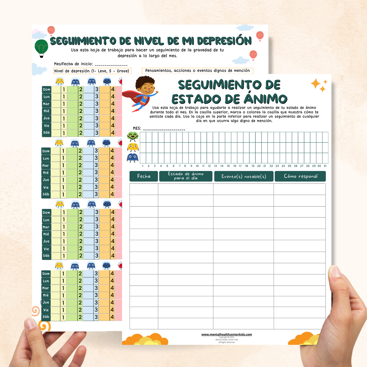Mood & Depression Level Tracker Worksheets (Spanish Version) – Mental ...