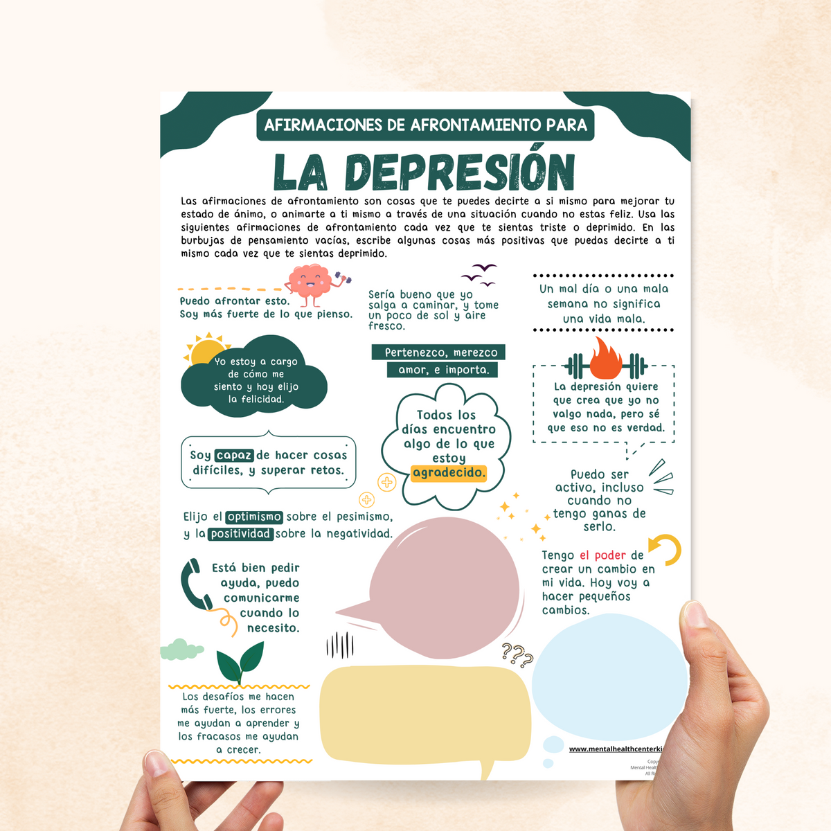Coping Statements For Depression Worksheet (Spanish Version) – Mental ...