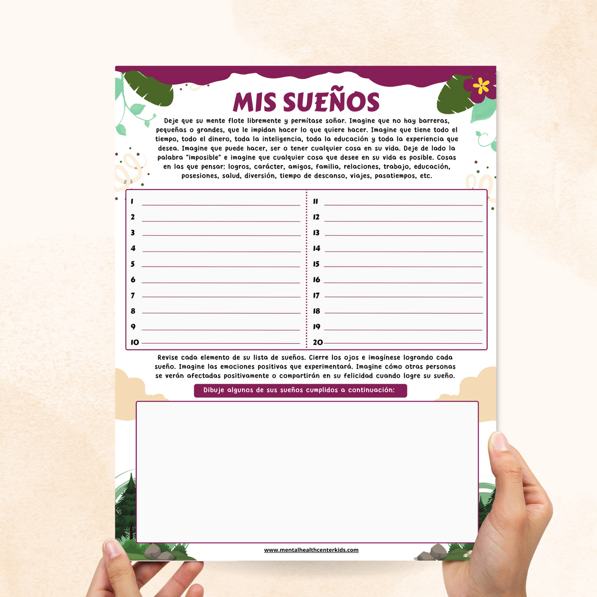 My Dreams List Worksheet (Spanish Version) – Mental Health Center Kids