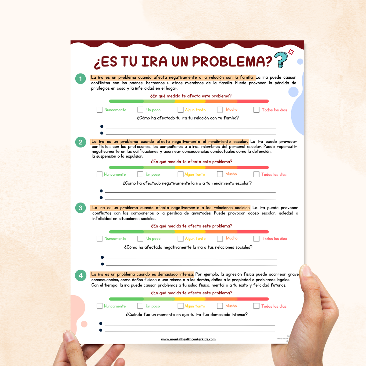 "Is Your Anger A Problem?" Worksheet (Spanish Version) – Mental Health ...