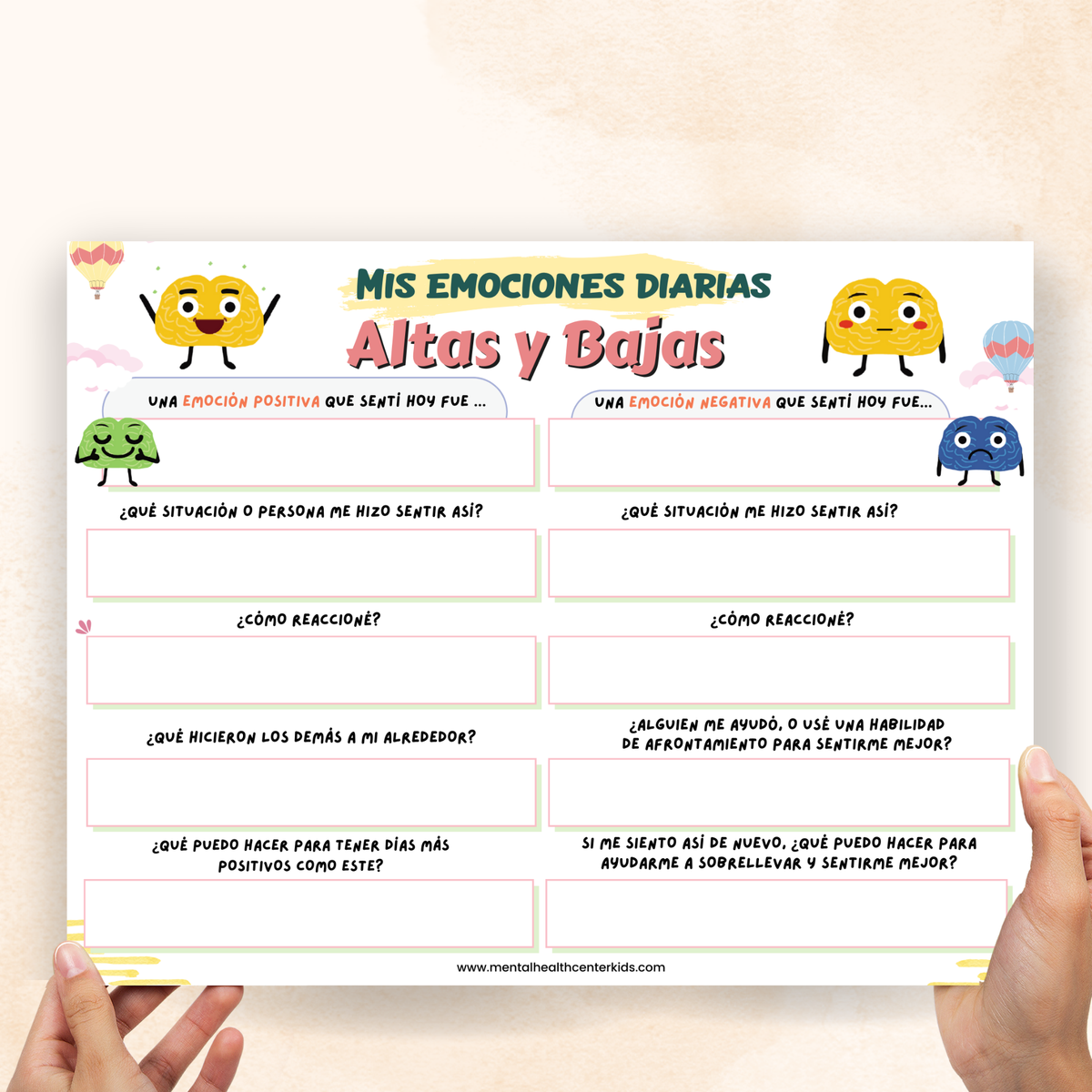 My Daily Emotions Ups and Downs Worksheet (Spanish Version) – Mental ...