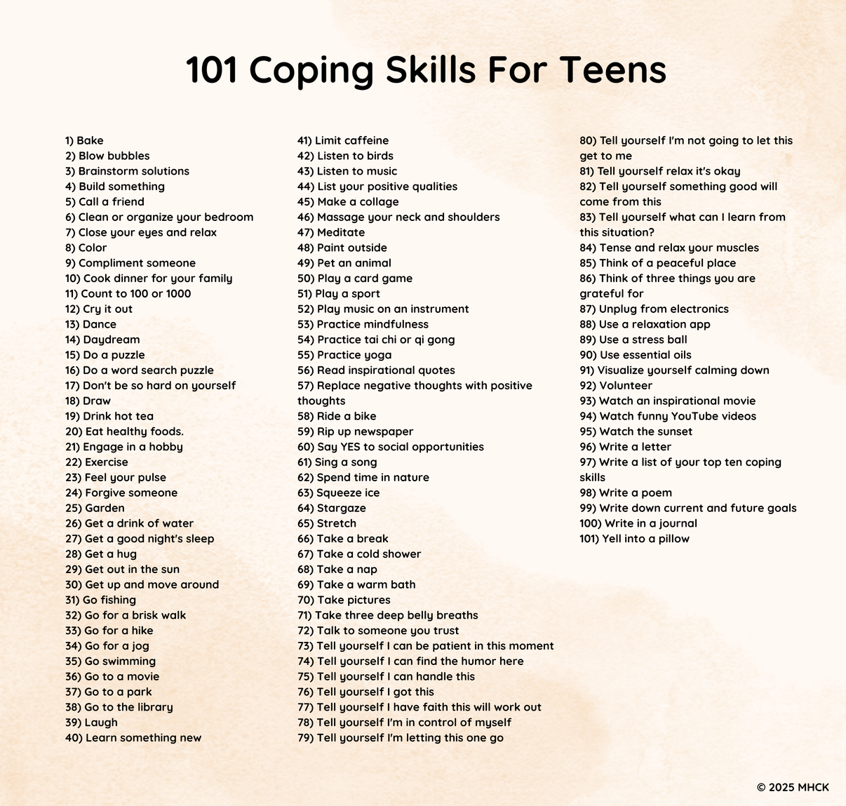 Coping Skills for Teens (PDF) – Mental Health Center Kids