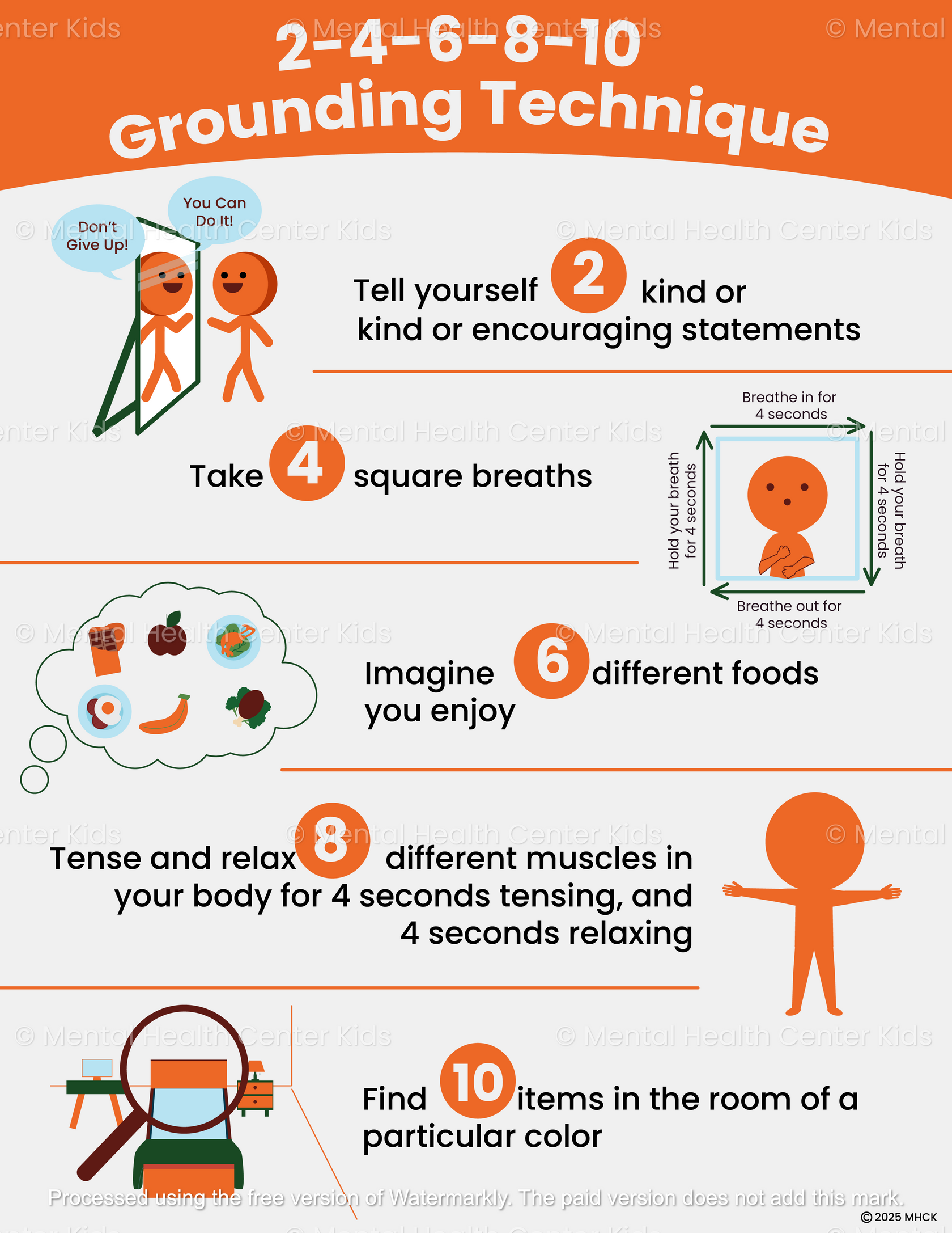 2-4-6-8-10 Grounding Techniques (PDF) – Mental Health Center Kids