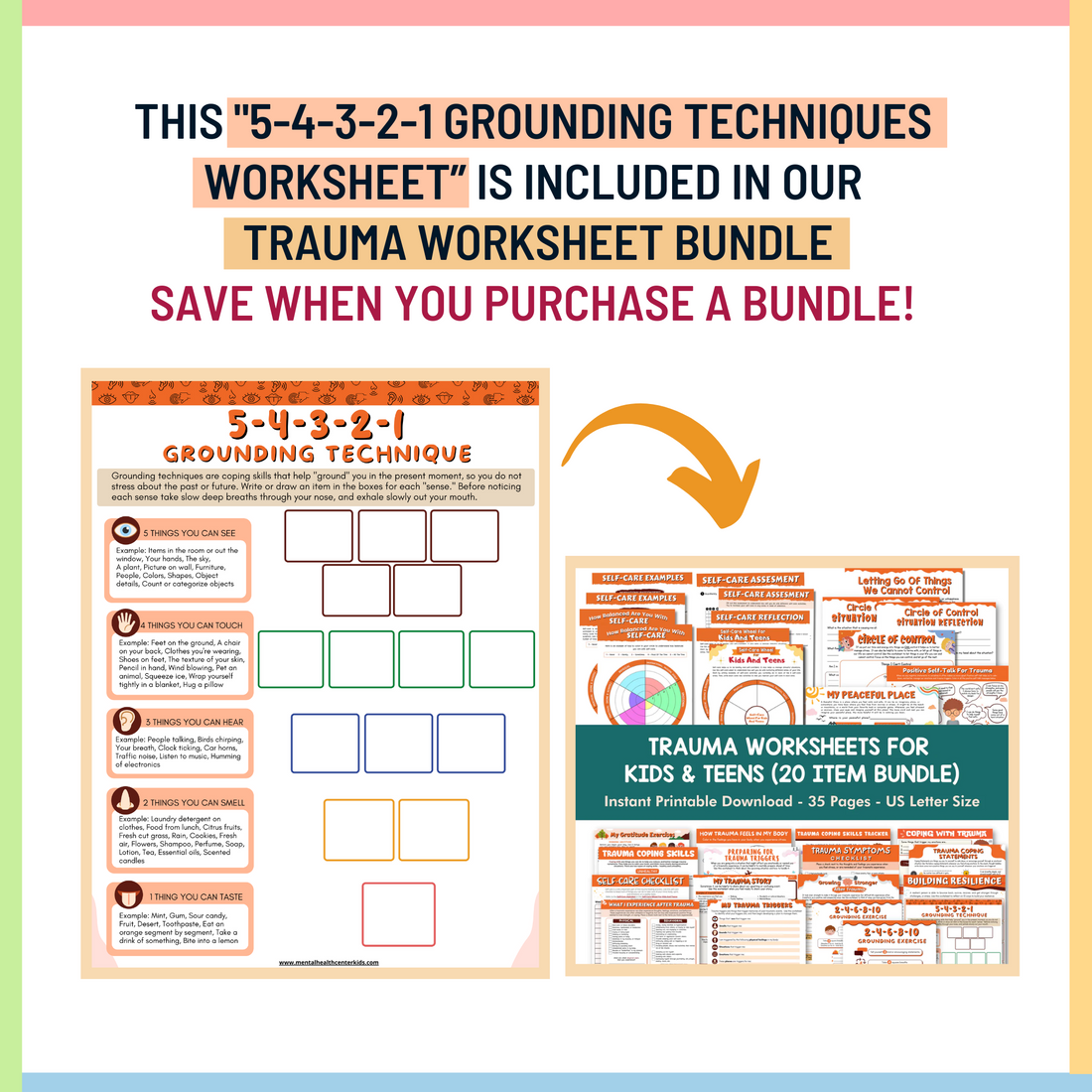 5-4-3-2-1 Grounding Technique (PDF) – Mental Health Center Kids