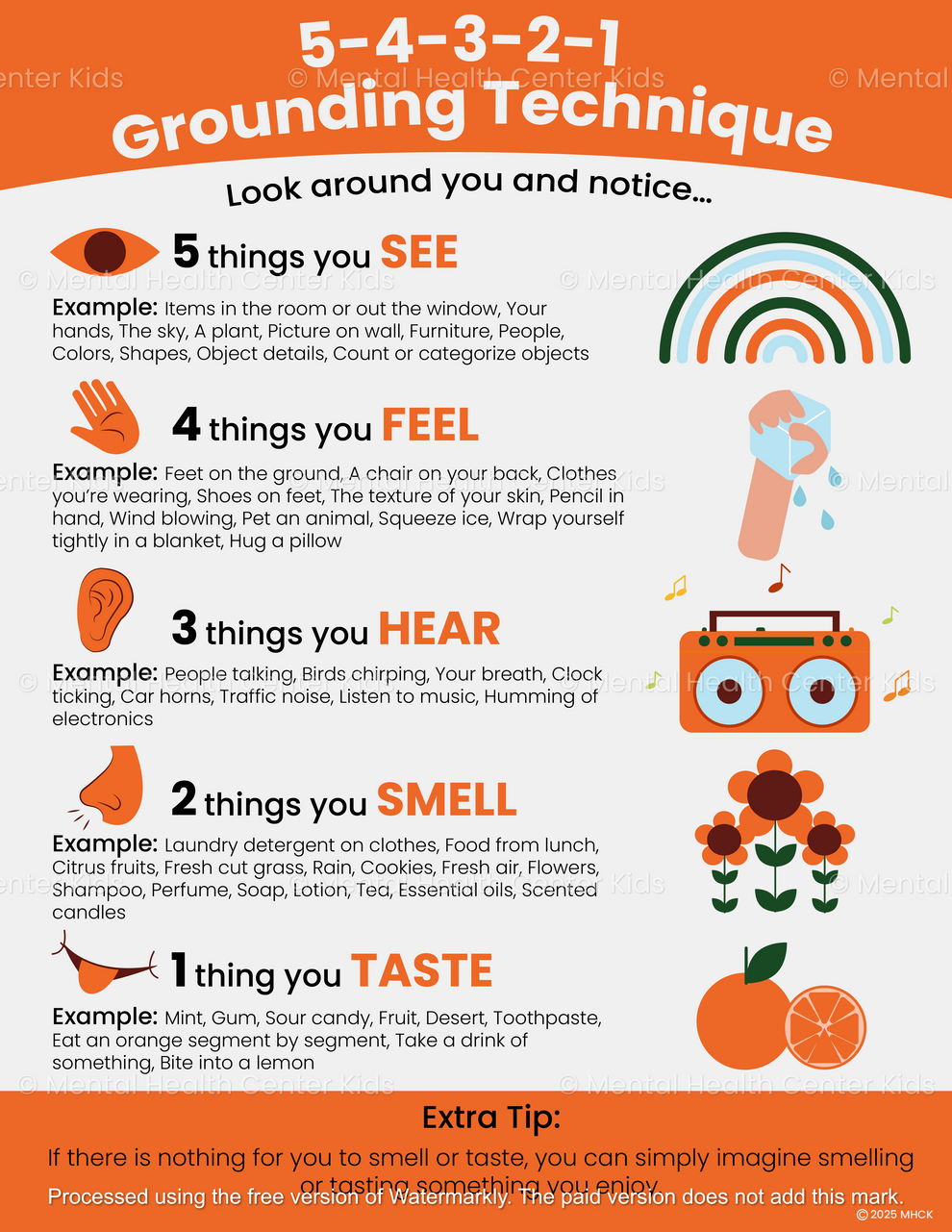 5 Senses Grounding Technique (PDF) – Mental Health Center Kids
