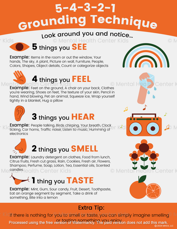 5 Senses Grounding Technique (PDF) – Mental Health Center Kids