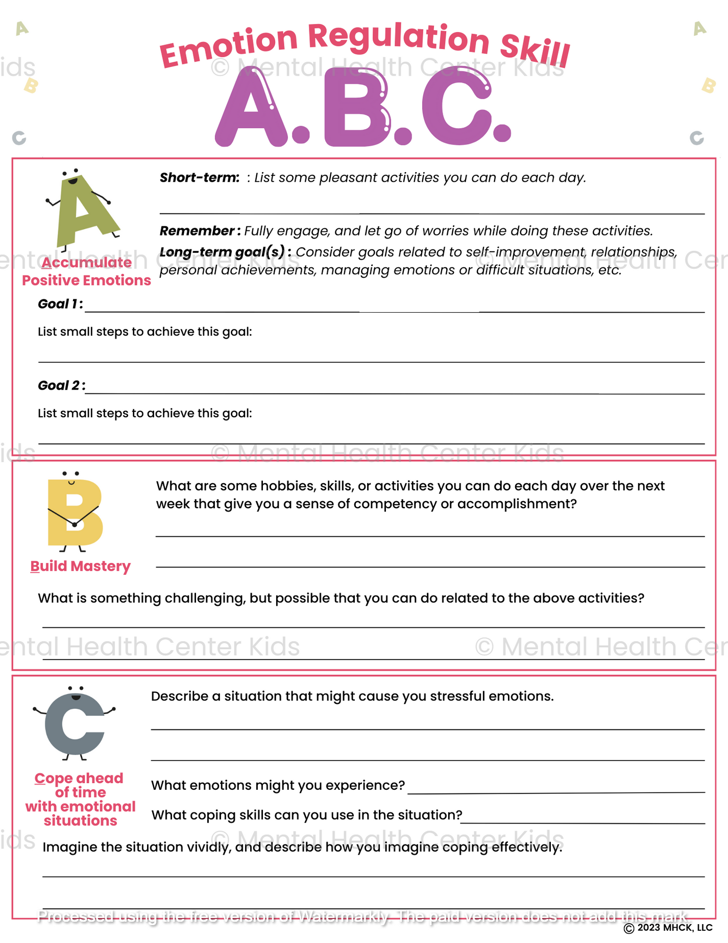 ABC DBT Skills Worksheet – Mental Health Center Kids