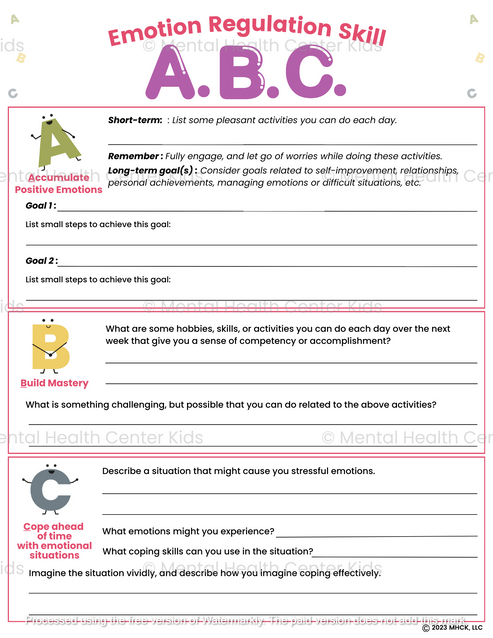 ABC DBT Skills Worksheet – Mental Health Center Kids
