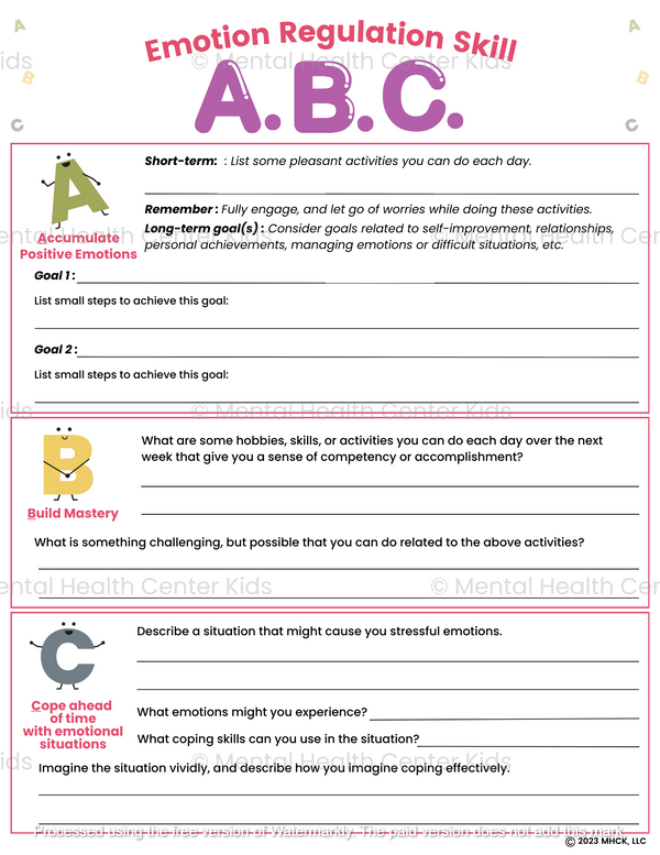 ABC DBT Skills Worksheet – Mental Health Center Kids
