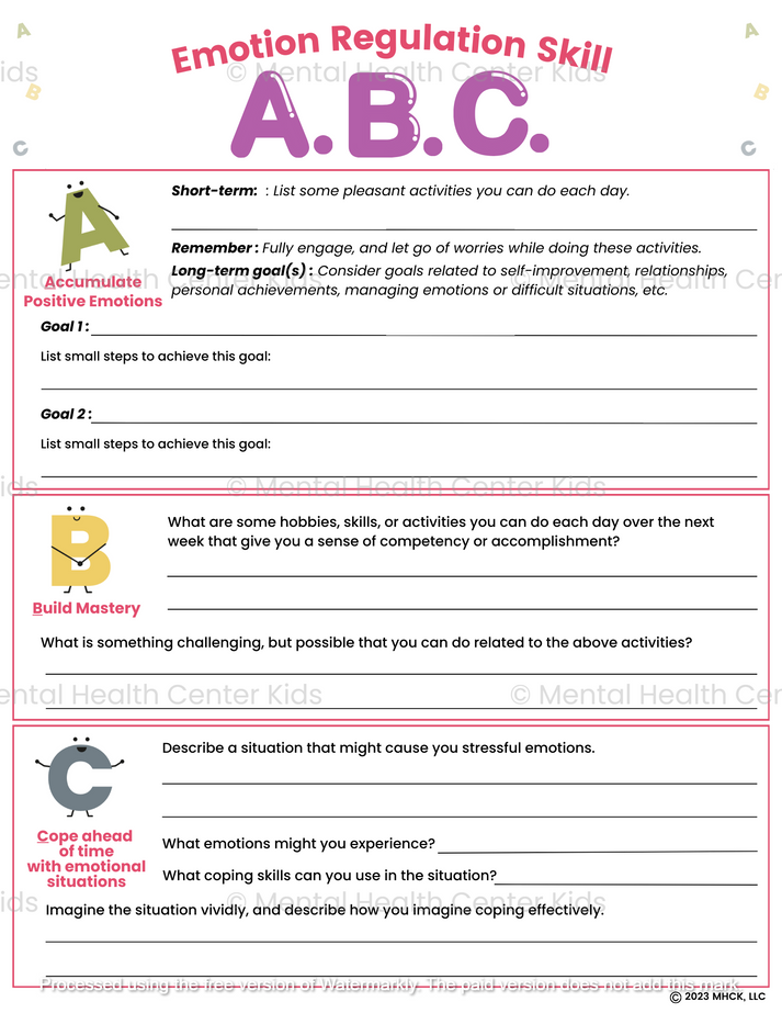 ABC DBT Skills Worksheet – Mental Health Center Kids