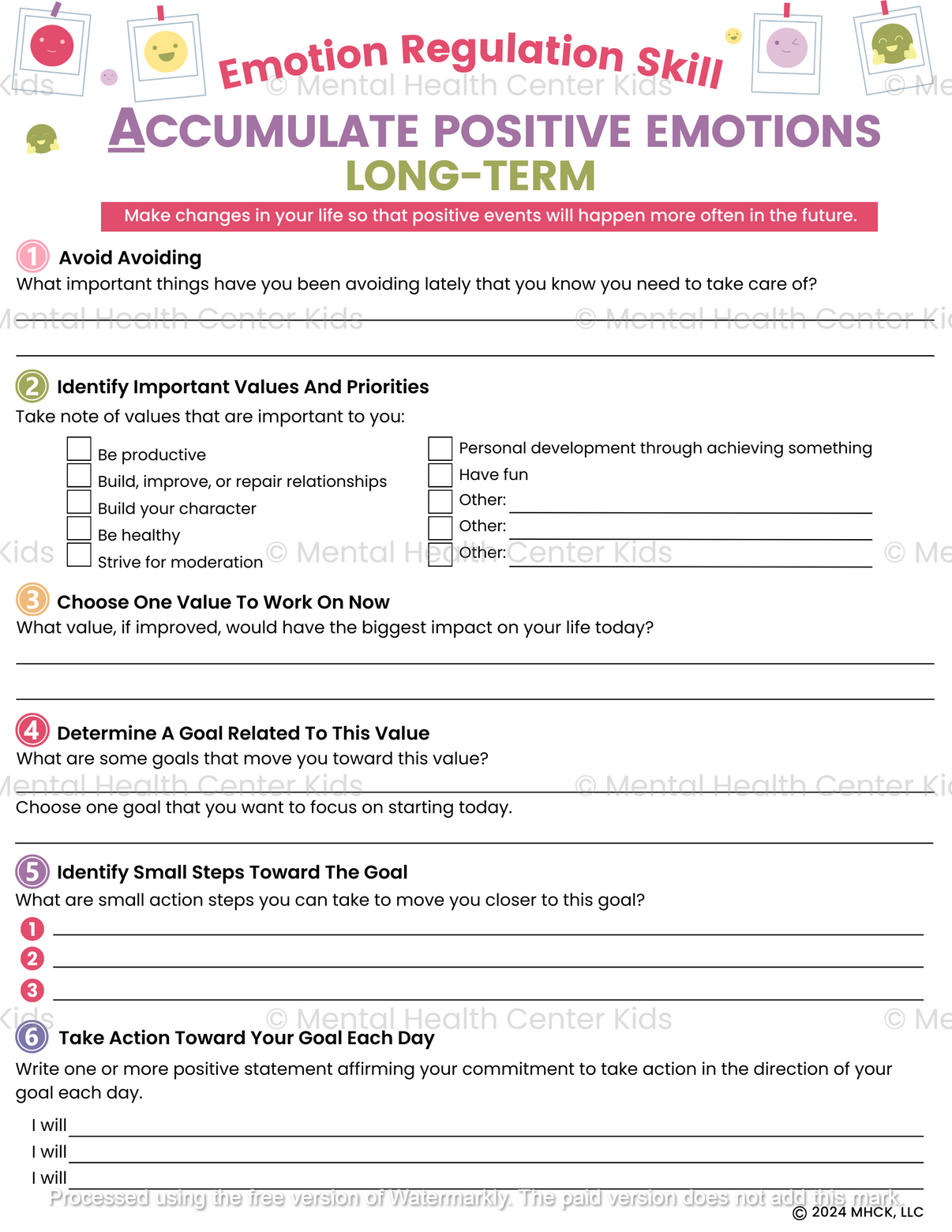 Accumulate Positive Emotions Long-Term DBT Worksheet – Mental Health ...