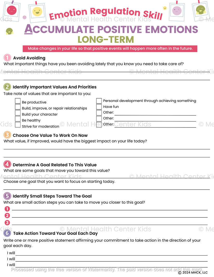 Accumulate Positive Emotions Long-Term DBT Worksheet – Mental Health ...