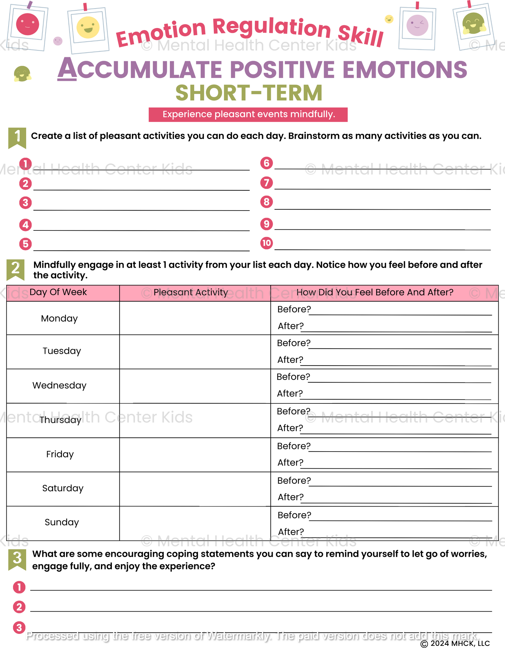 Accumulate Positive Emotions Short-Term DBT Worksheet – Mental Health ...