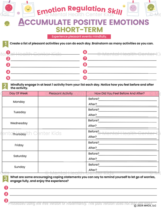 Accumulate Positive Emotions Short-Term DBT Worksheet – Mental Health ...