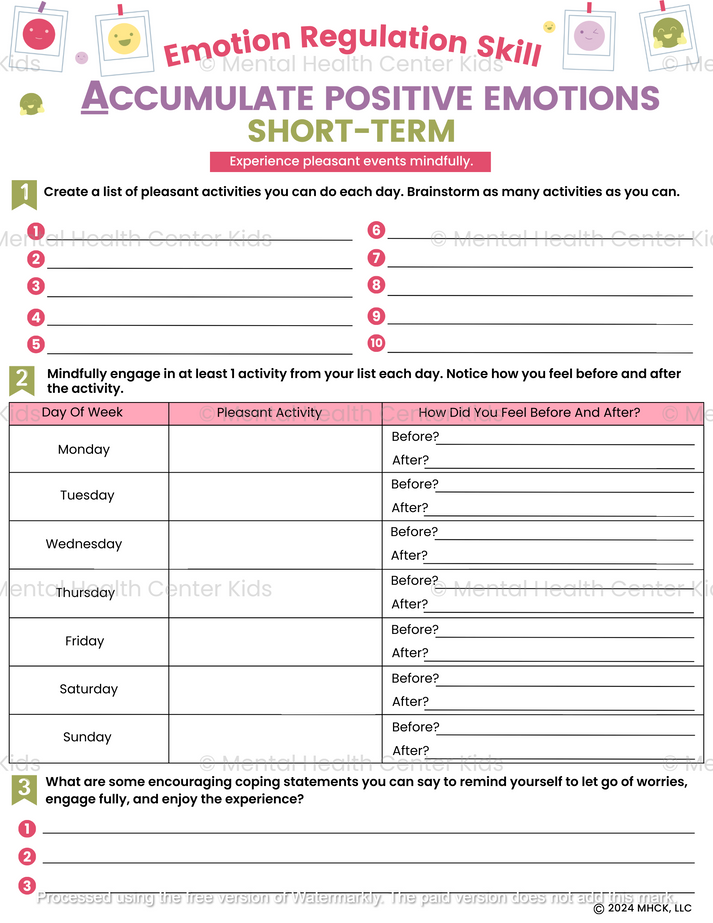 Accumulate Positive Emotions Short-Term DBT Worksheet – Mental Health ...