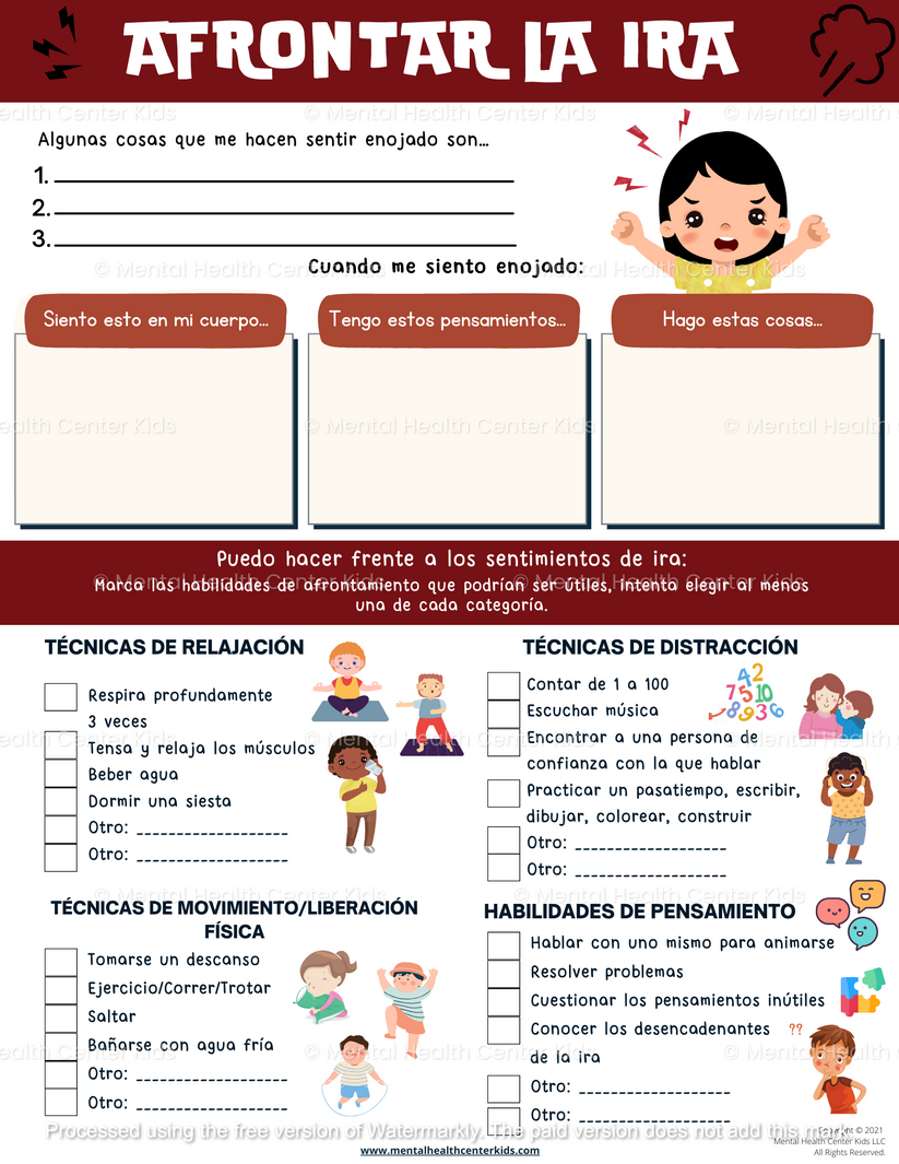 Coping With Anger Worksheet (Spanish Version) – Mental Health Center Kids