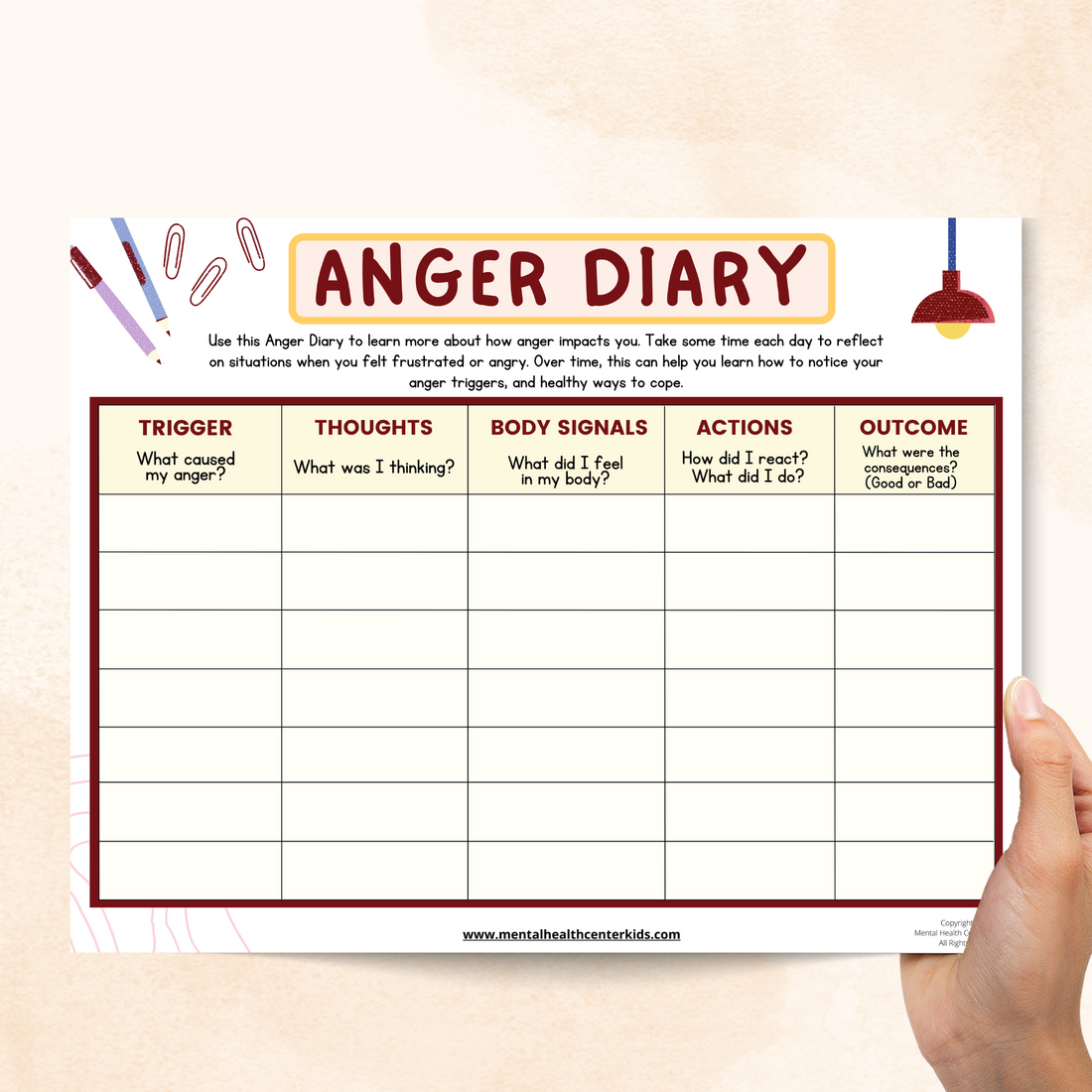 Anger Diary – Mental Health Center Kids