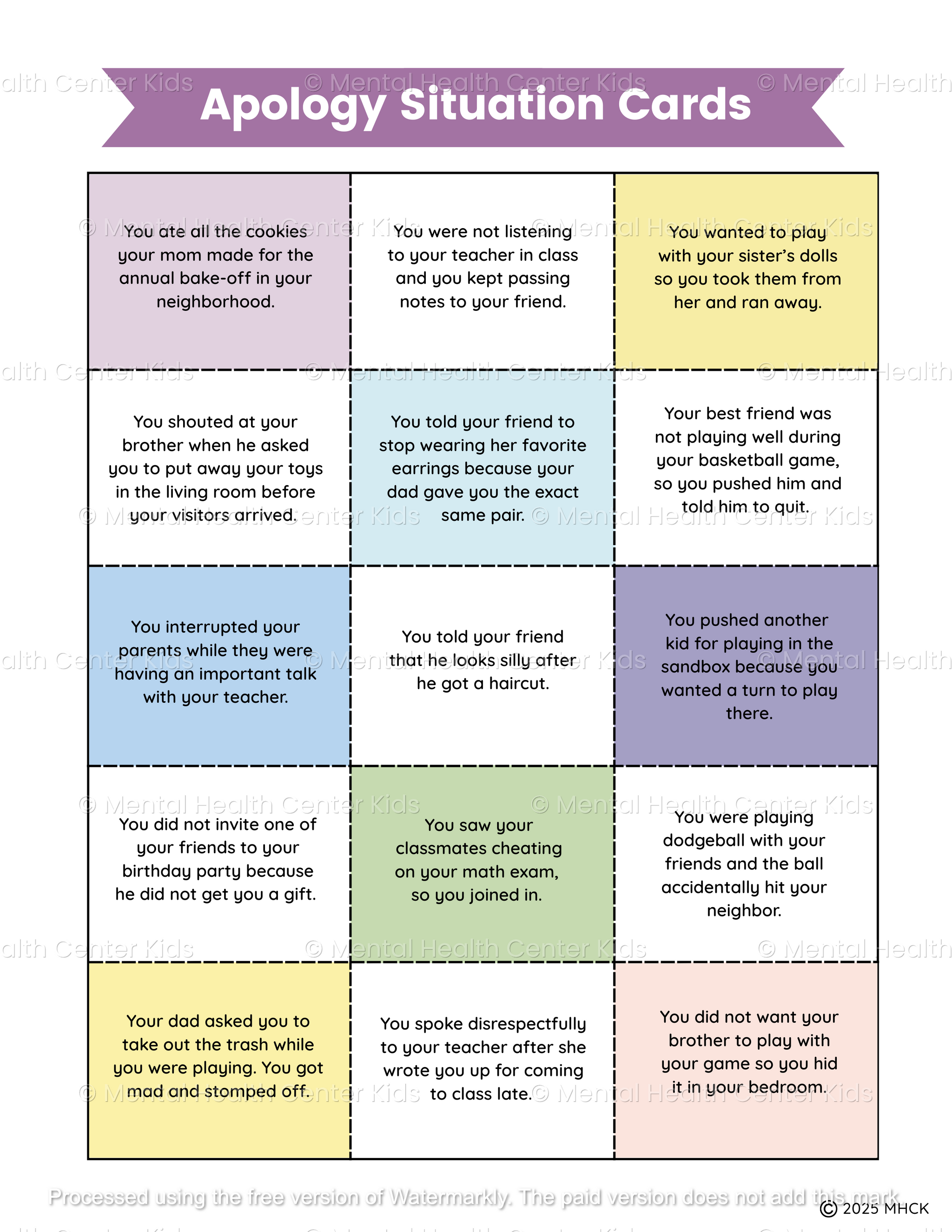 Apologizing Worksheets (2 Pages) – Mental Health Center Kids