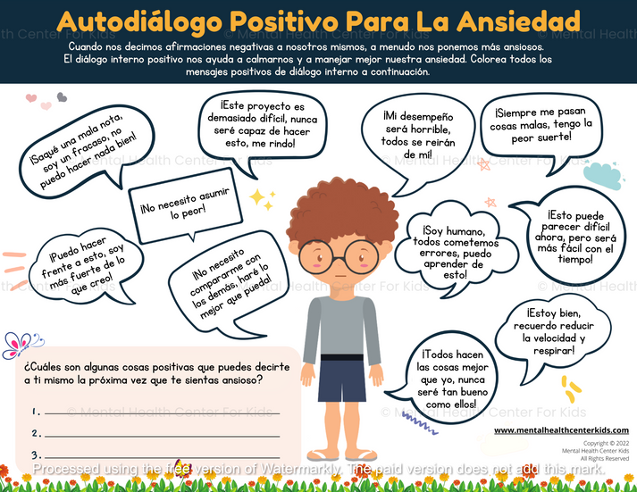 Positive Self-Talk For Anxiety Worksheet (Spanish Version) – Mental ...