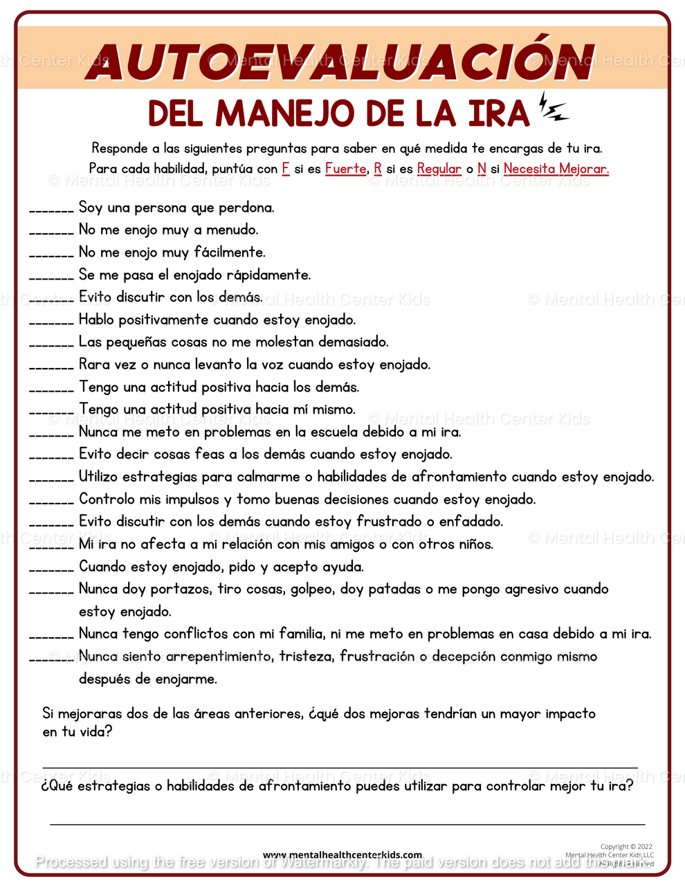 Anger Management Self-Assessment (Spanish Version) – Mental Health ...