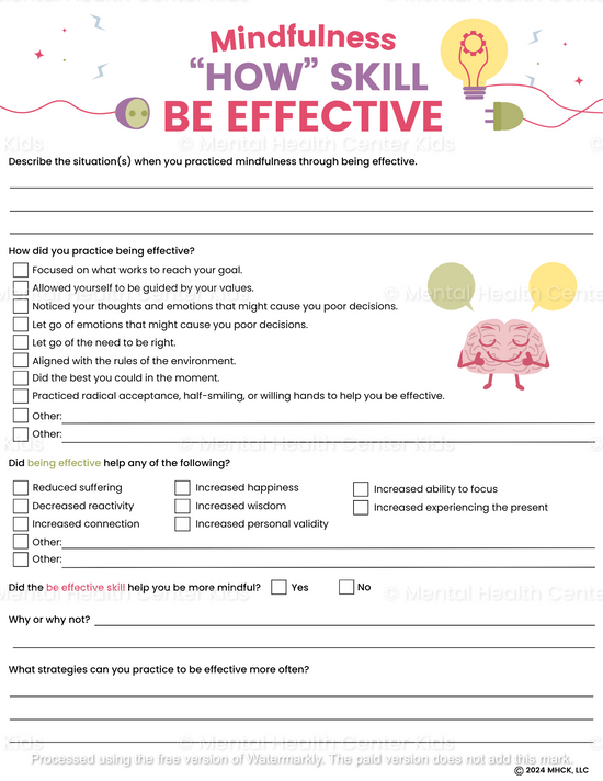 DBT Mindfulness "How" Skills Worksheets – Mental Health Center Kids