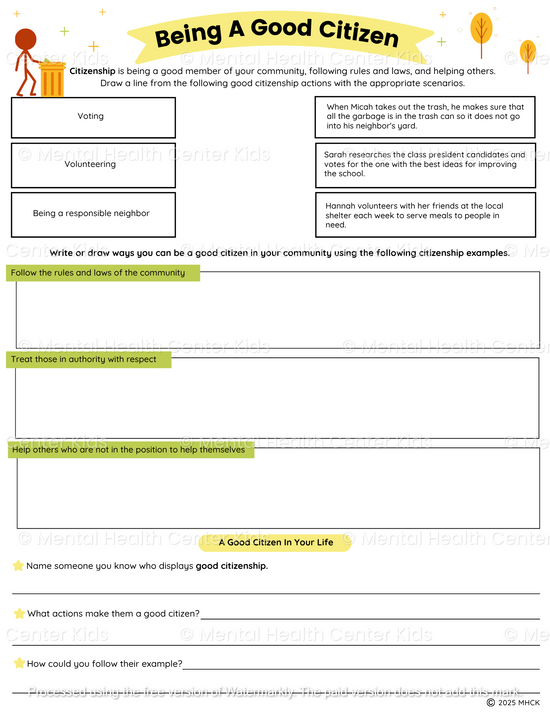 Citizenship Worksheets (2 Pages) – Mental Health Center Kids