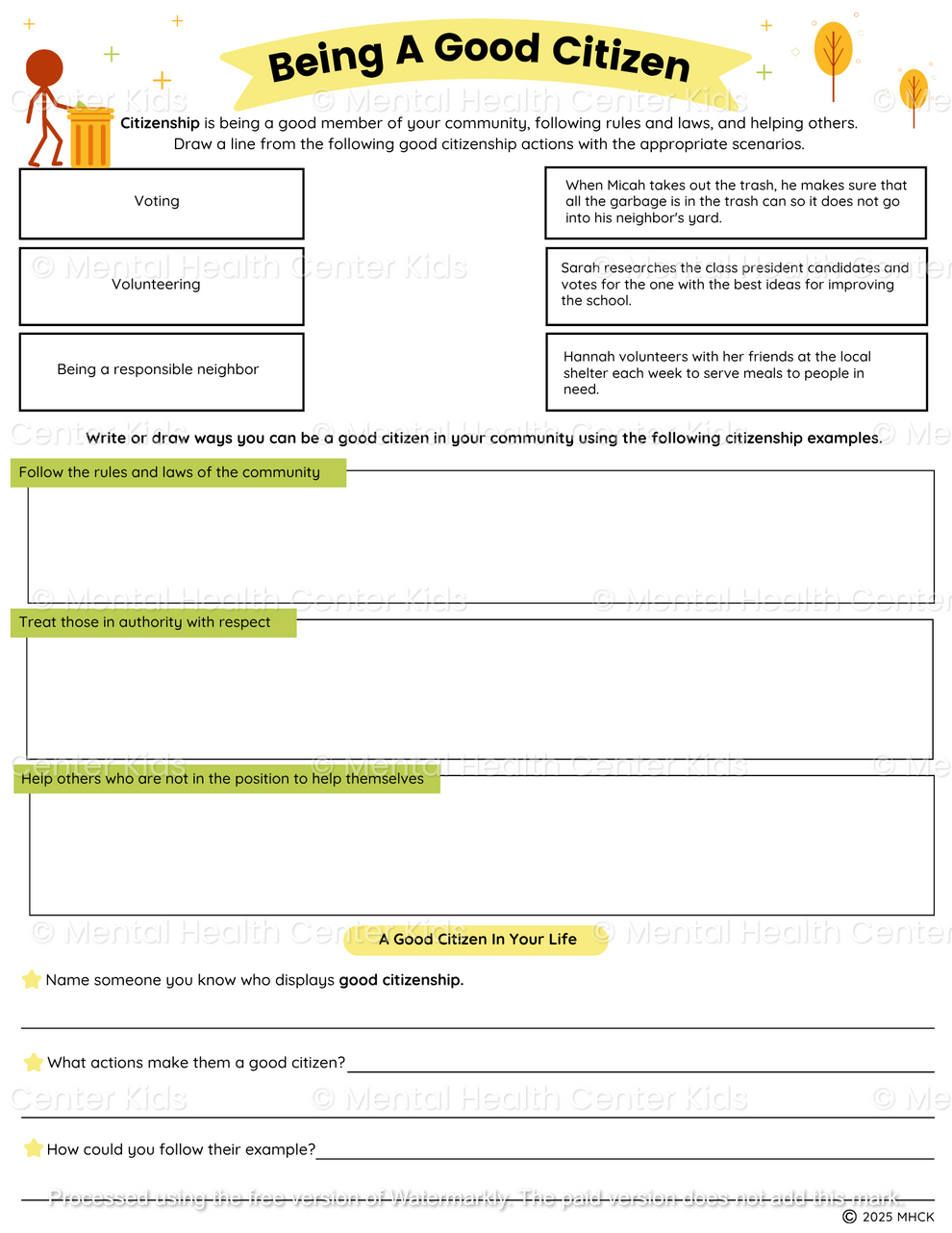 Citizenship Worksheets (2 Pages) – Mental Health Center Kids