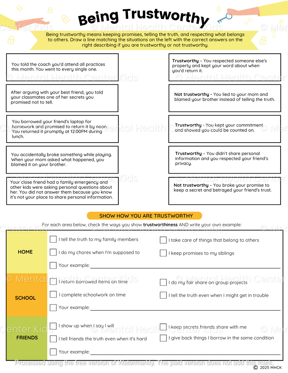 Trust Worksheets (2 Pages) – Mental Health Center Kids