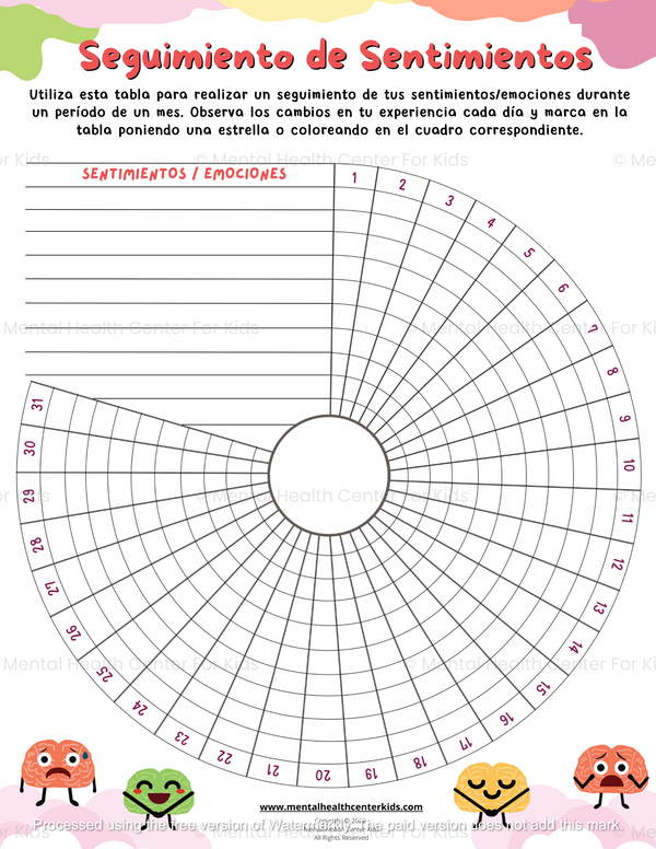 Monthly Feelings Tracker Worksheet (Spanish Version) – Mental Health ...