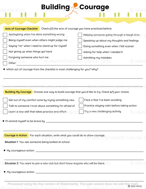 Courage Worksheets (2 Pages) – Mental Health Center Kids