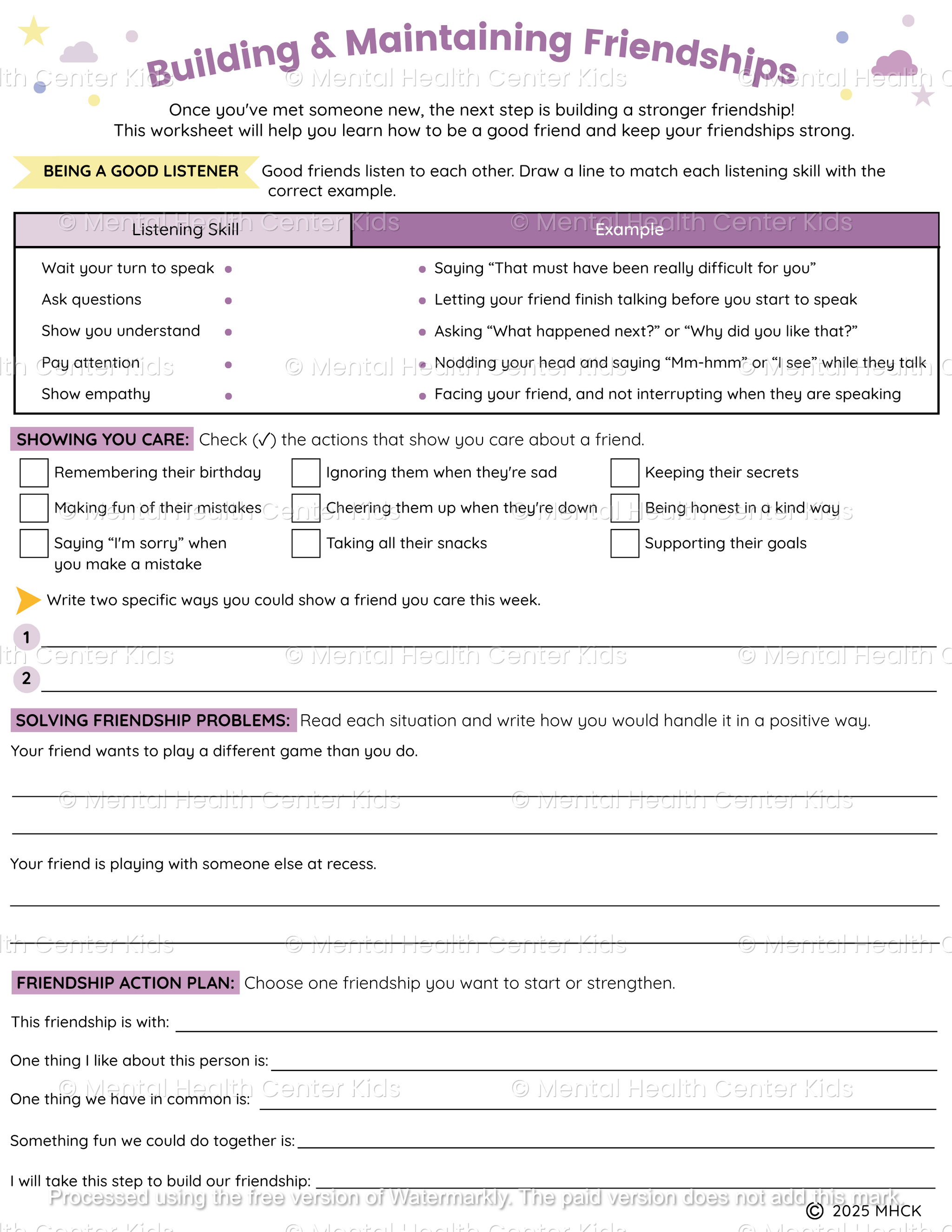 Making Friends Worksheets (3 Pages) – Mental Health Center Kids