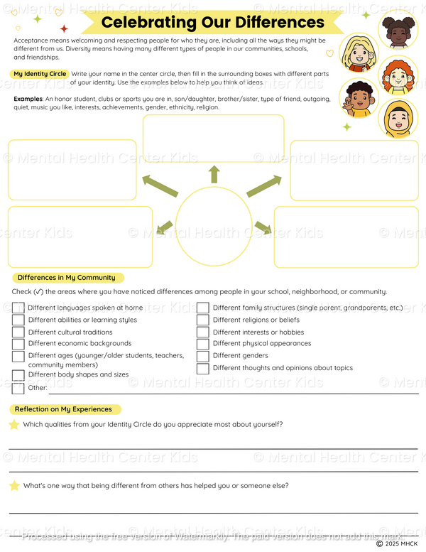 Accepting Differences Worksheets (3 Pages) – Mental Health Center Kids