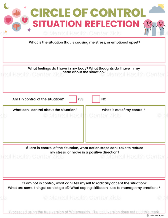 Circle Of Control Situation Worksheets (2 Pages) – Mental Health Center ...
