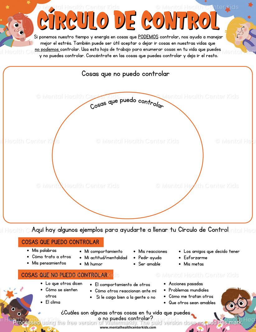 Circle Of Control Worksheets (Spanish Version) – Mental Health Center Kids