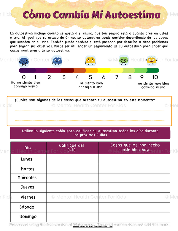 How My Self Esteem Changes Worksheet (Spanish Version) – Mental Health ...