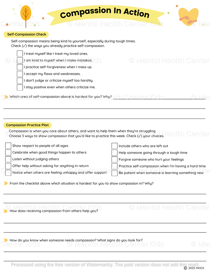 Compassion Worksheets (2 Pages) – Mental Health Center Kids