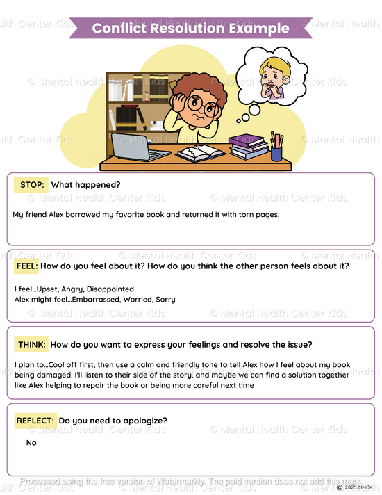 Conflict Resolution Worksheets (4 Pages) – Mental Health Center Kids