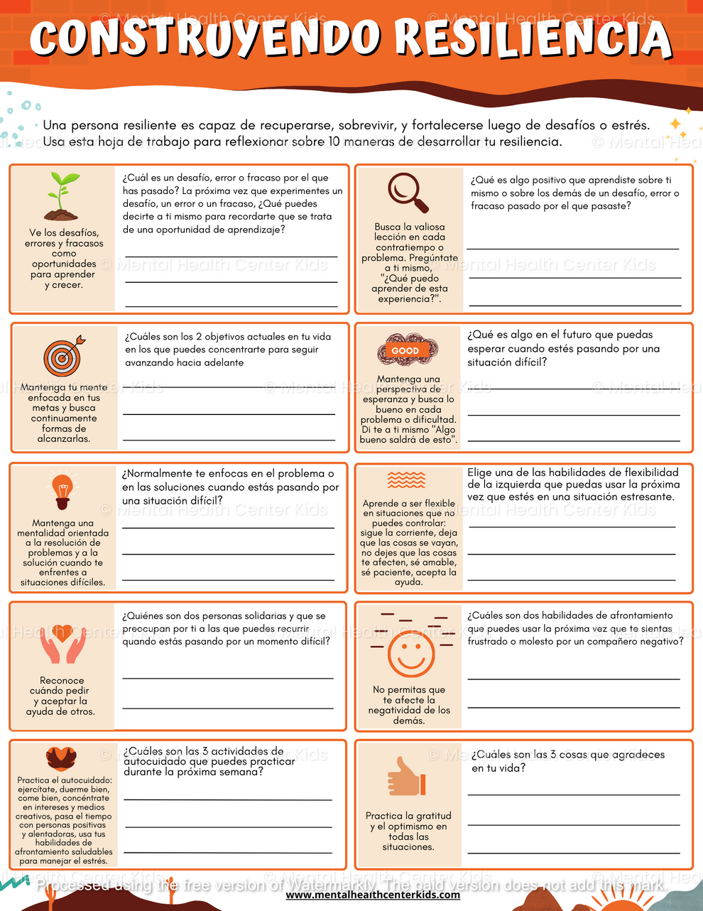 Building Resilience Worksheet (Spanish Version) – Mental Health Center Kids