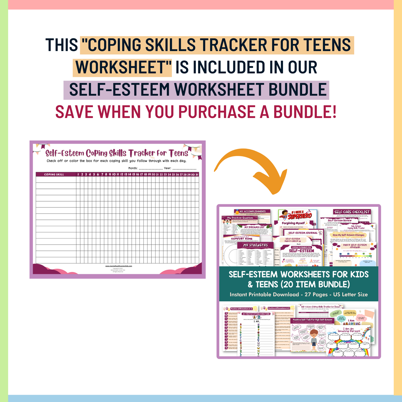 Self-Esteem Coping Skills Tracker for Teens – Mental Health Center Kids