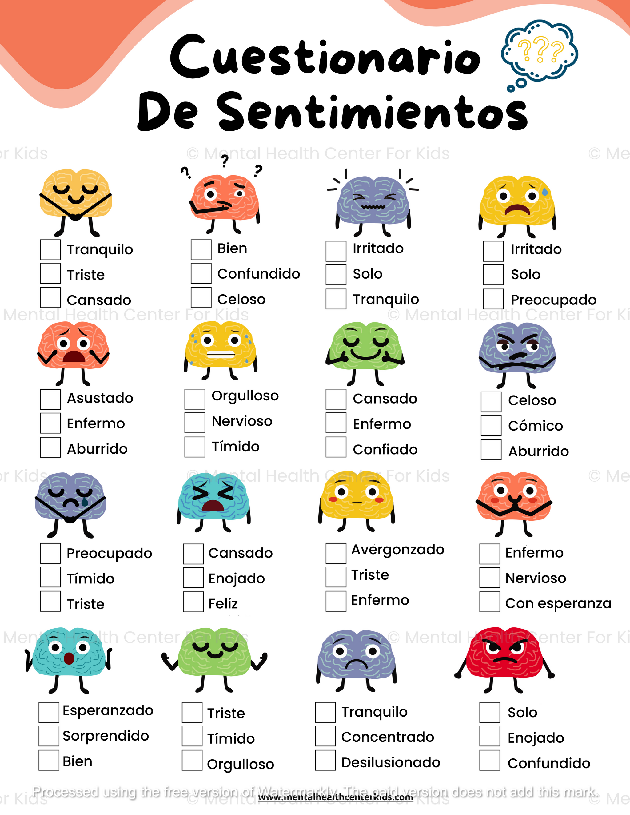 Feelings Quiz Worksheet (Spanish Version) – Mental Health Center Kids