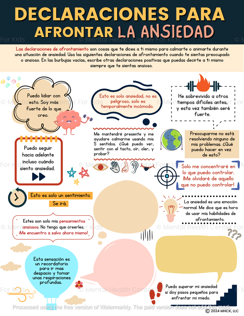 Coping Statements for Anxiety Worksheet (Spanish Version) – Mental ...