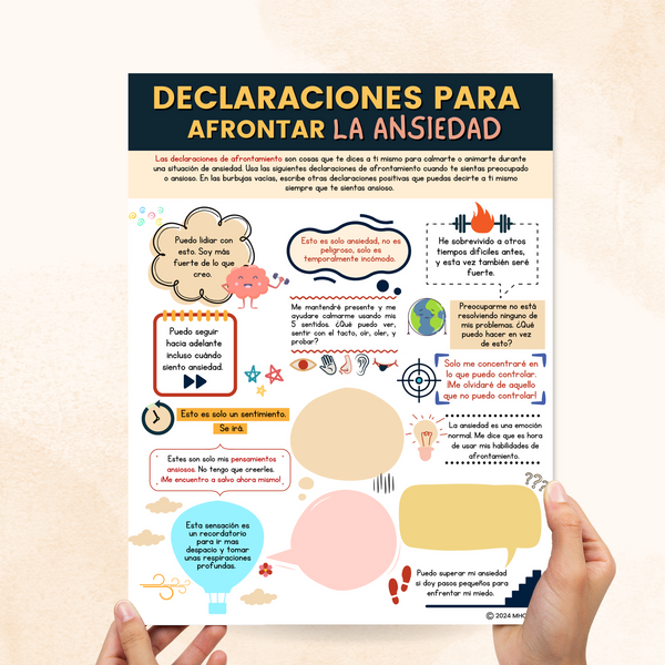 Coping Statements for Anxiety Worksheet (Spanish Version) – Mental ...
