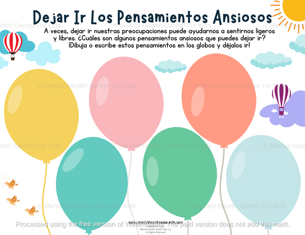Letting Go Of Anxious Thoughts Worksheet (Spanish Version) – Mental ...