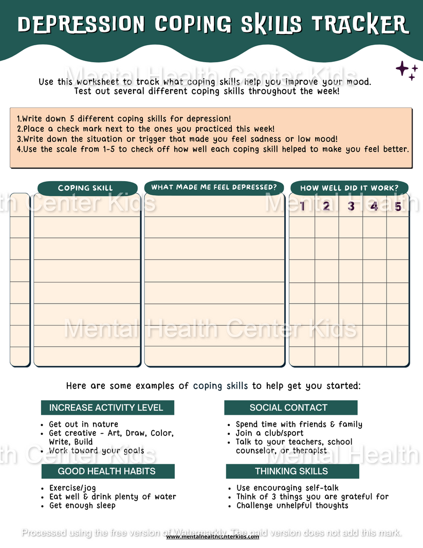 Depression Coping Skills Tracker – Mental Health Center Kids